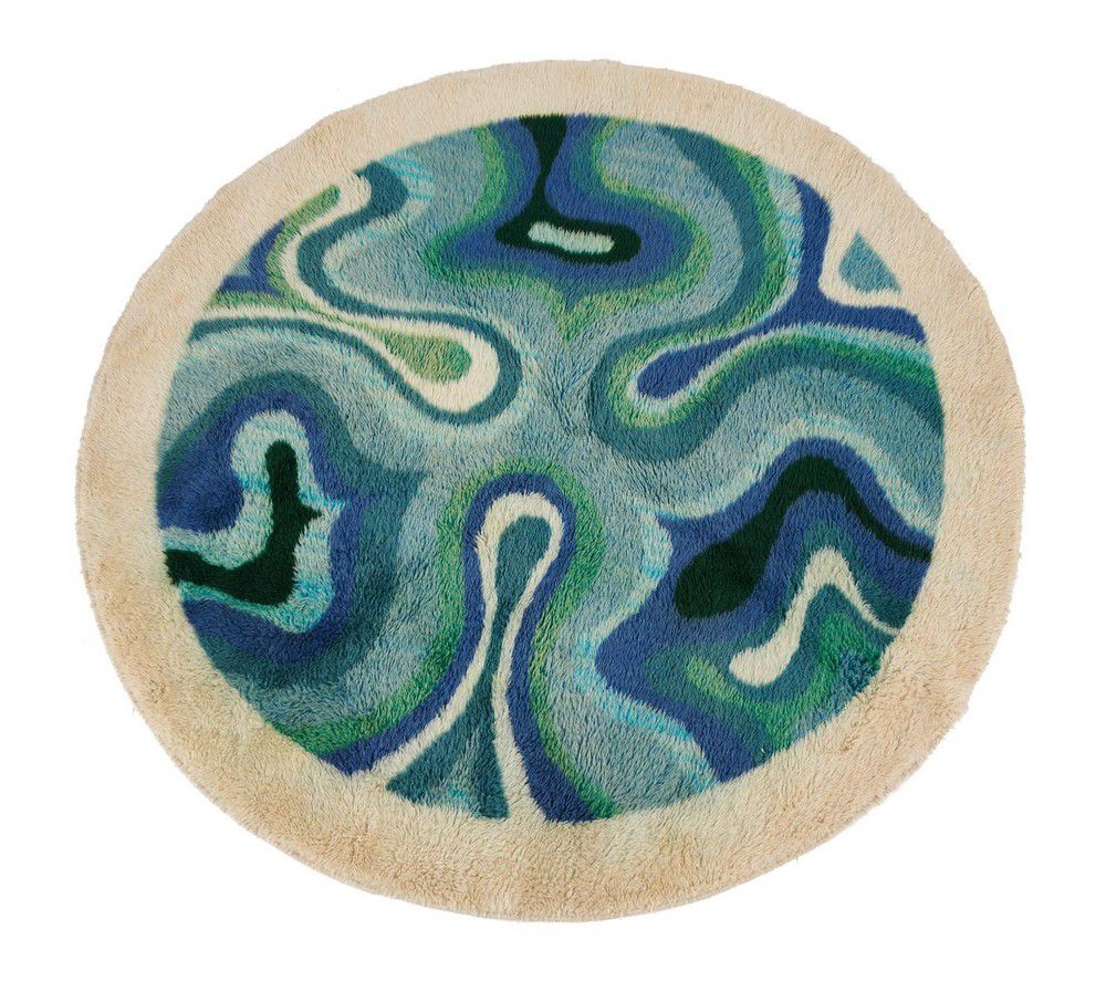 Blue and Green Italian Circular Rug (1970s) - Rugs & Carpets - Textiles ...