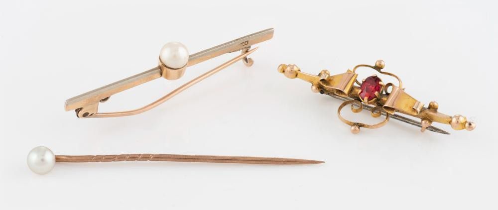 Antique Gold Bar Brooches and Stick Pin Set - Brooches - Jewellery