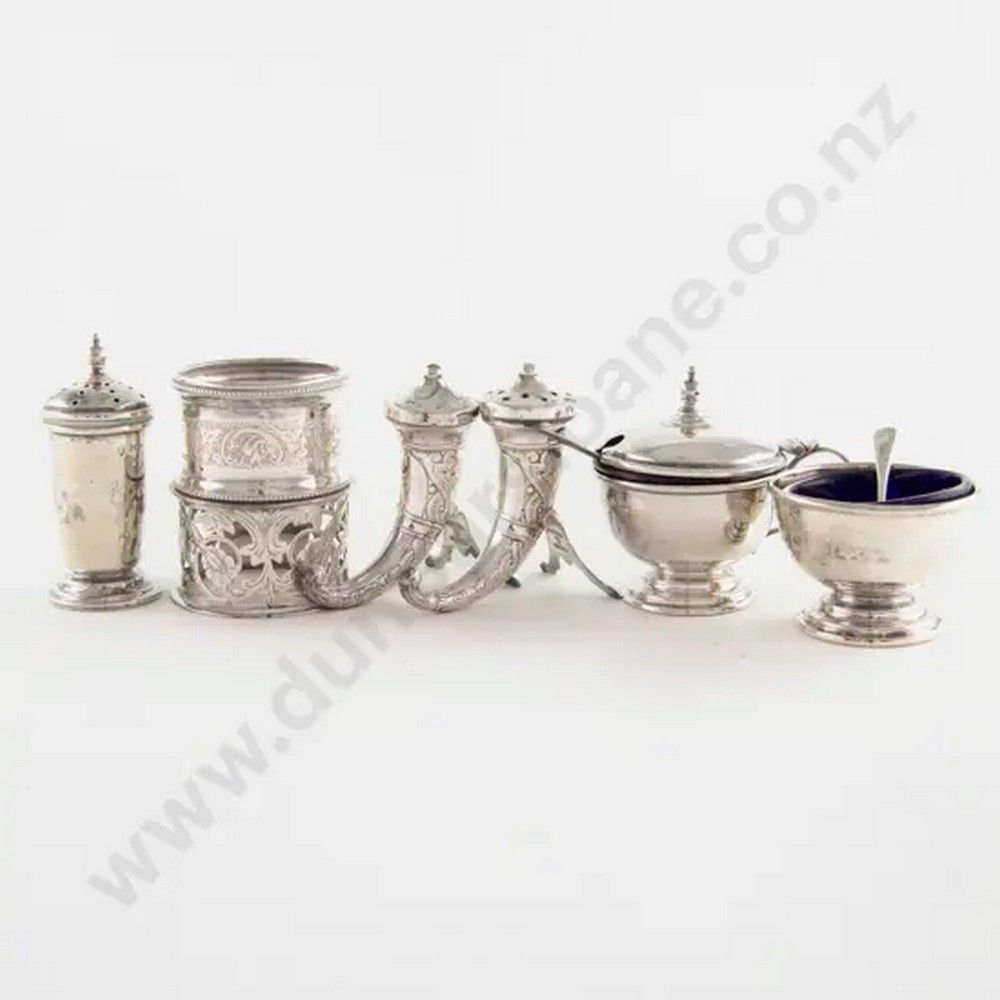 Norwegian sterling silver cornucopia salt & pepper pots, cruet set ...