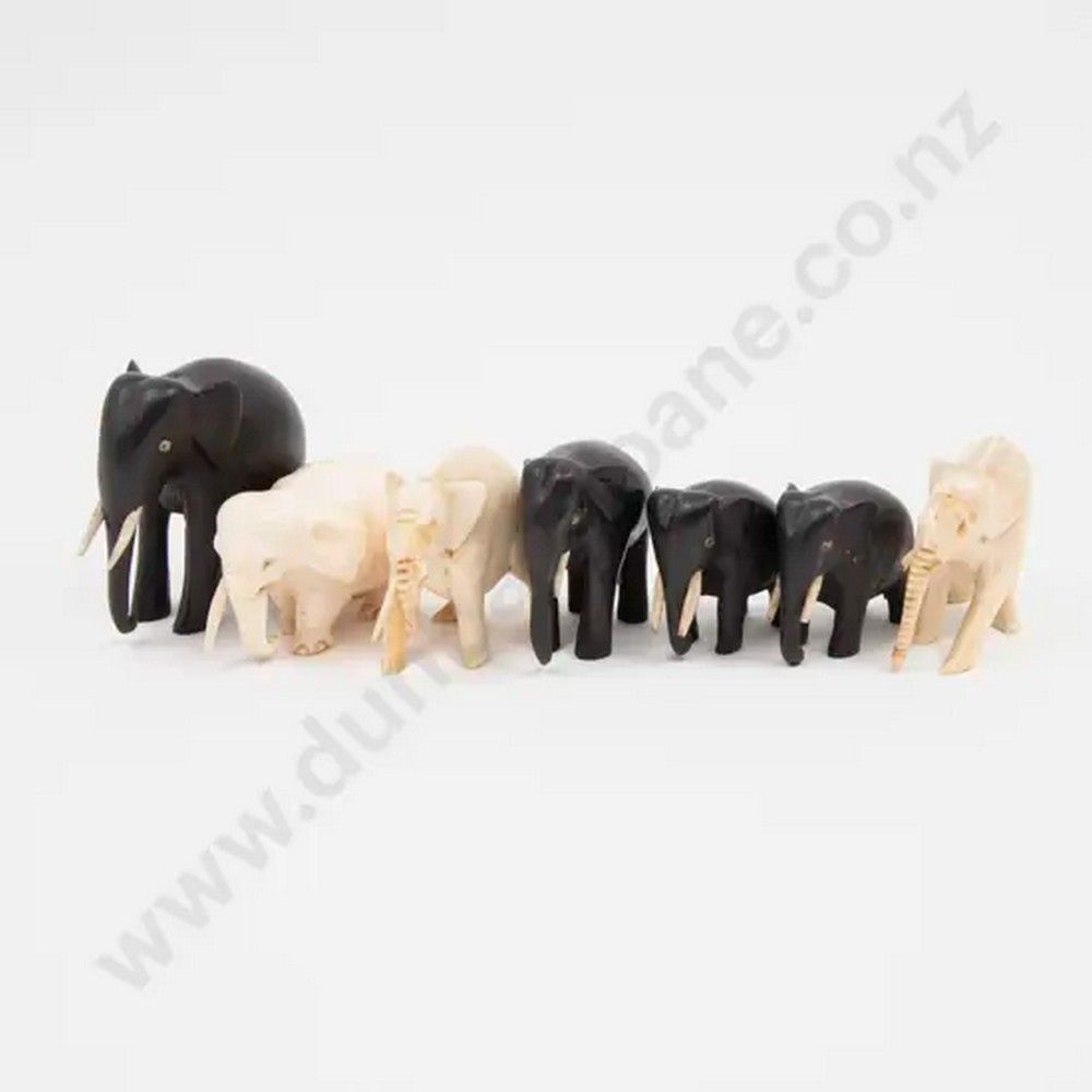 Seven Miniature Elephant Figurines: Ivory and Ebony Collection ...