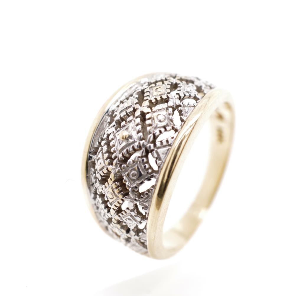 14k Two Tone Gold Fretwork Ring, Size M - Rings - Jewellery