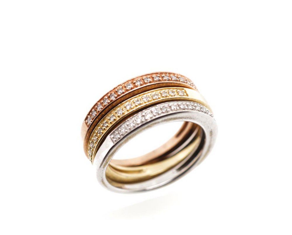 Tri Colour Diamond & Gold Half ET Rings Stackable - Rings - Jewellery