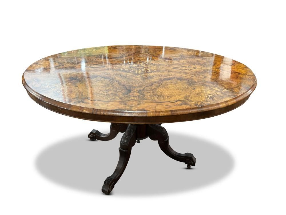 Victorian Inlaid Walnut Loo Table with Acanthus Scroll Work - Tables ...