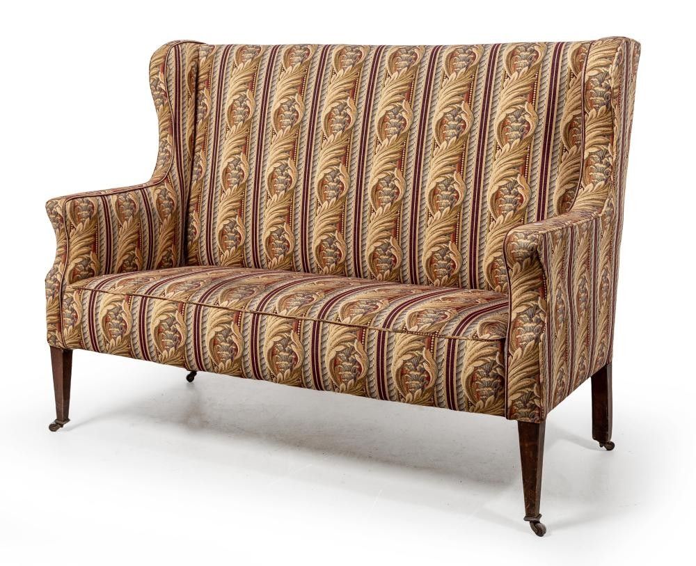 English Walnut Wing-Back Settee, Fully Upholstered, Circa 1910 ...