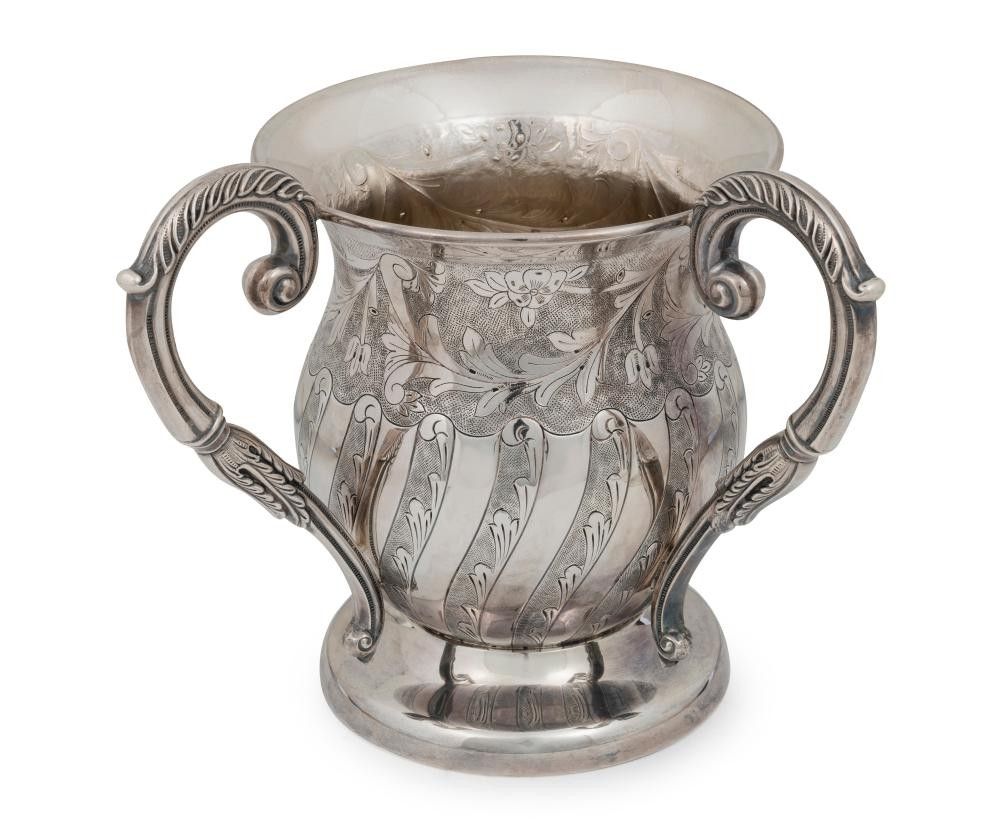 Hazorfim Israel Sterling Silver Two-Handled Washing Cup, Floral Motifs ...