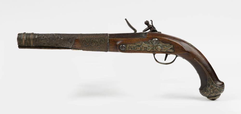 Antique Indian-style Pistol with Brass Decorations, 42.5 cm Long ...