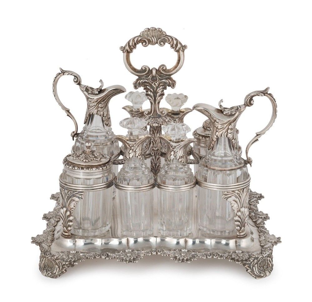 Georgian Sterling Silver Cruet Set with Rococo Floral Border ...