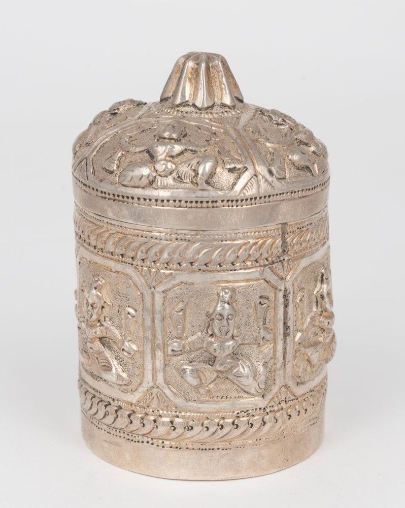 Vintage Burmese Silver Box with Repousse Decoration, 20th Century ...