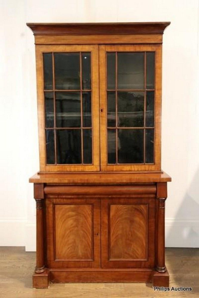 Victorian Cedar Bookcase with Glazed Doors and Turned Columns ...