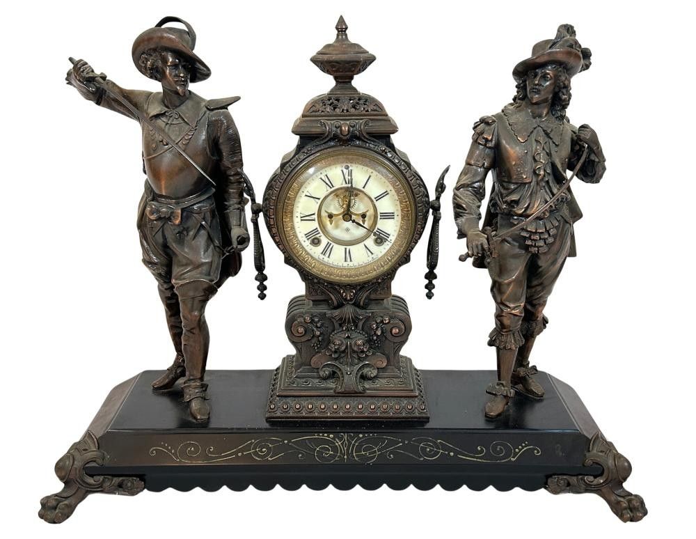 Ansonia Double Figural Mantle Clock with Broken Cavalier Leg - Clocks ...