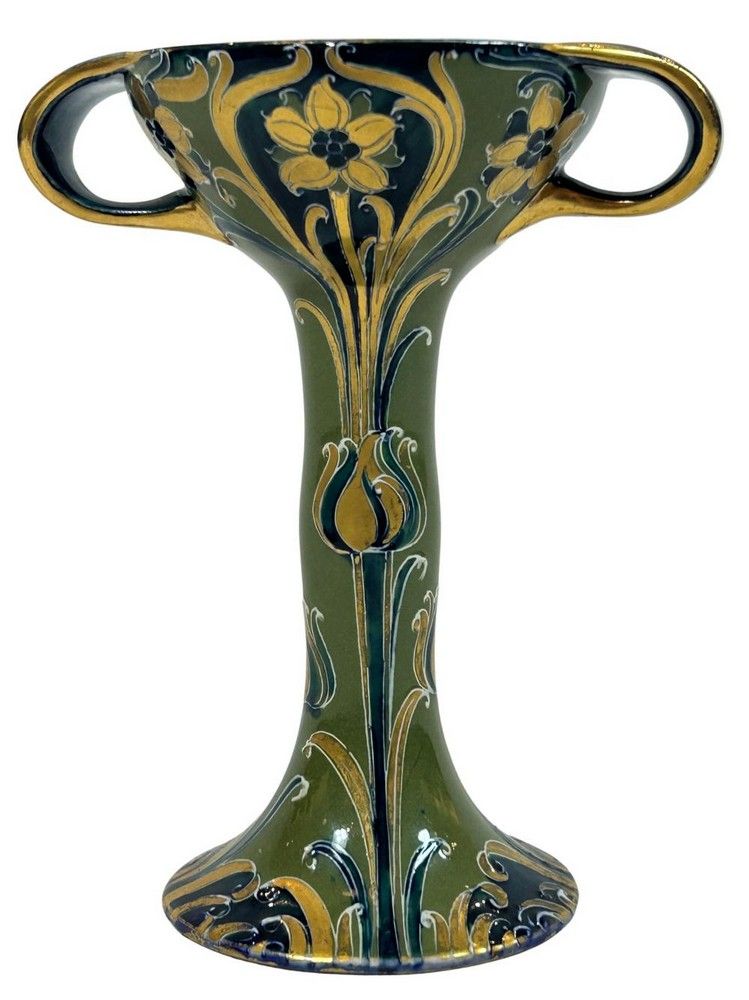 Moorcroft Macintyre Green & Gold Florian Ware Pedestal Vase - Moorcroft ...