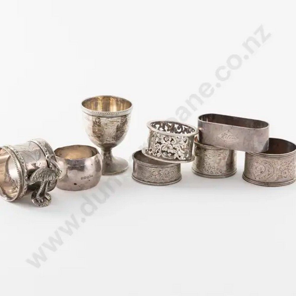 Sterling Silver Napkin Rings Set with Egg Cup, 189g - Mugs, Cups ...