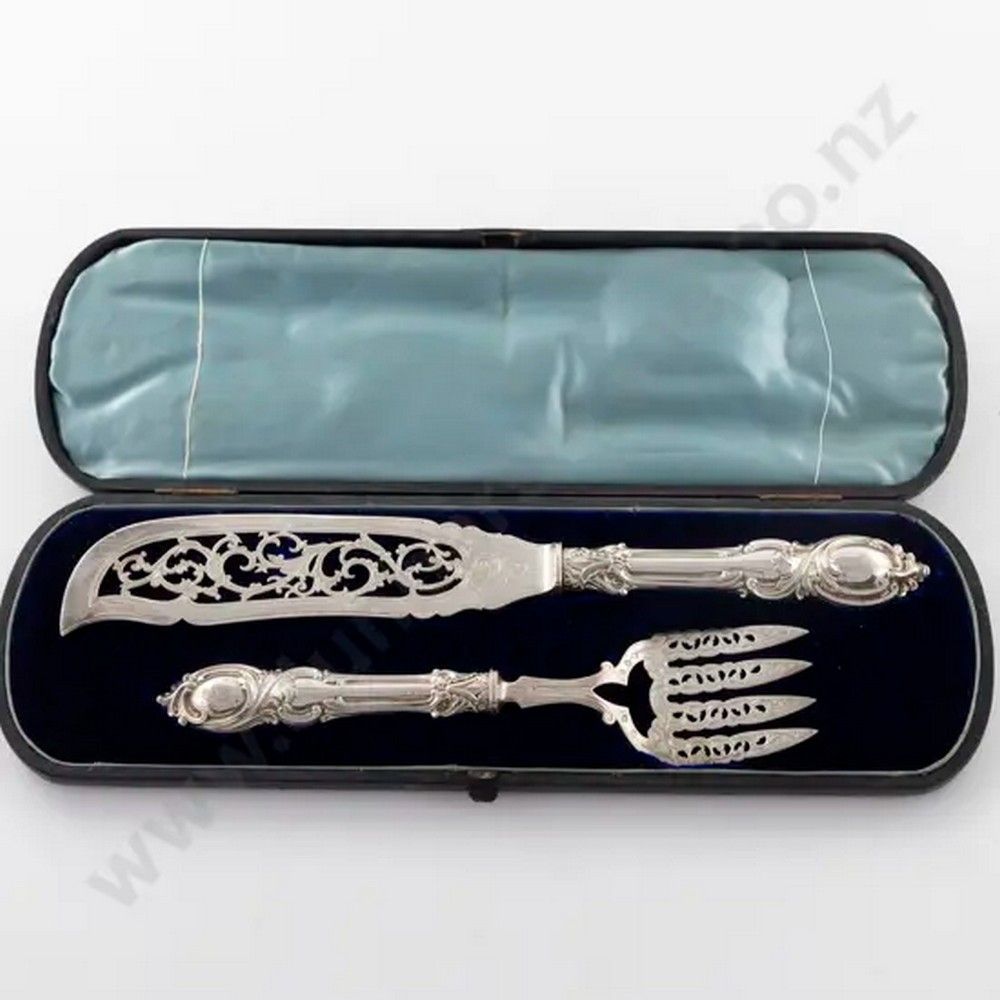 Victorian Sterling Silver Fish Servers with Scroll Pattern Handles ...