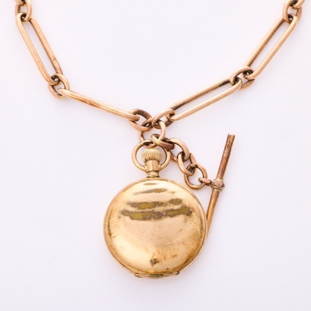 Vintage 9ct Rose Gold Fob Chain with Sealed Pocket Watch - Necklace ...