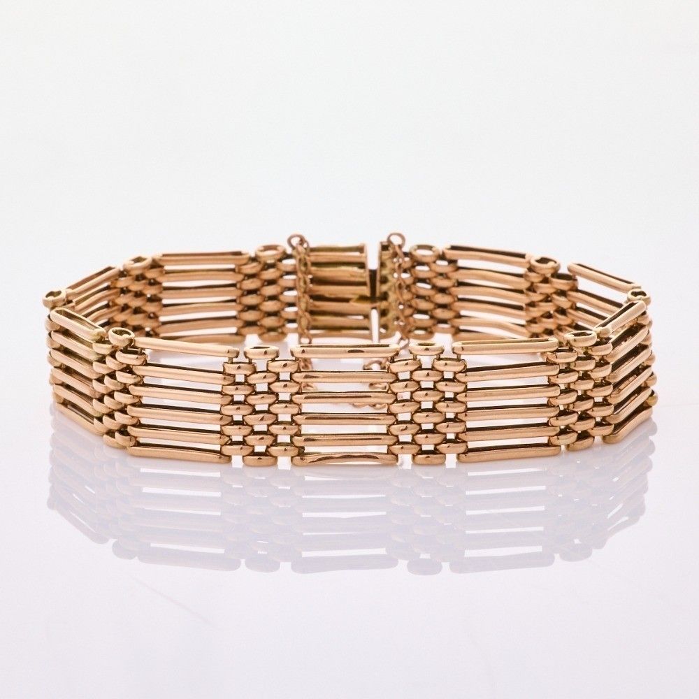 Vintage 9ct Rose Gold Gate Bracelet with Safety Chain - Bracelets ...