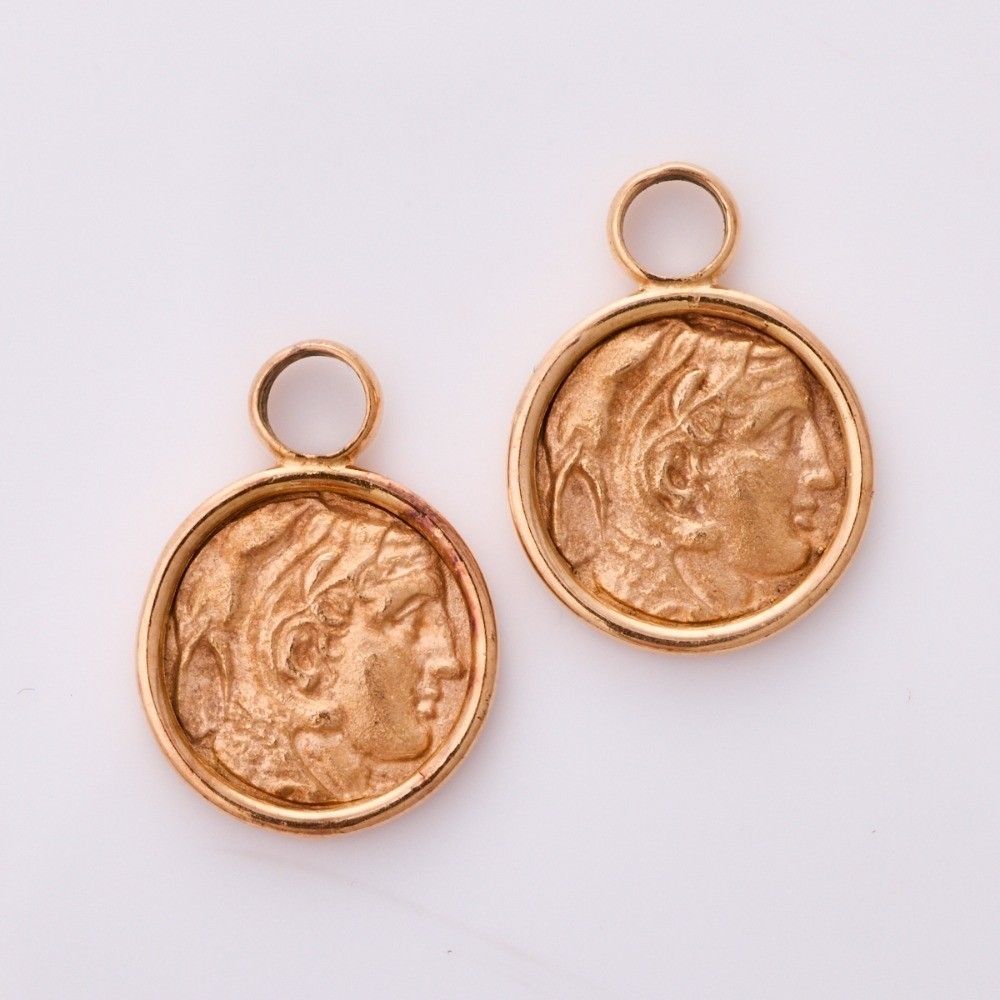 9ct Rose Gold Greek Coin Style Earring Charms, 5.10g - Earrings - Jewellery