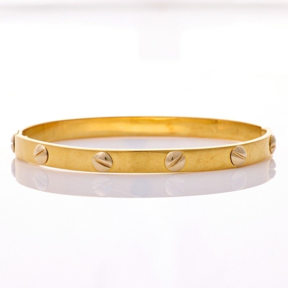 18ct Gold Hinged Bangle with Screw Motif and Clasp - Bracelets/Bangles ...