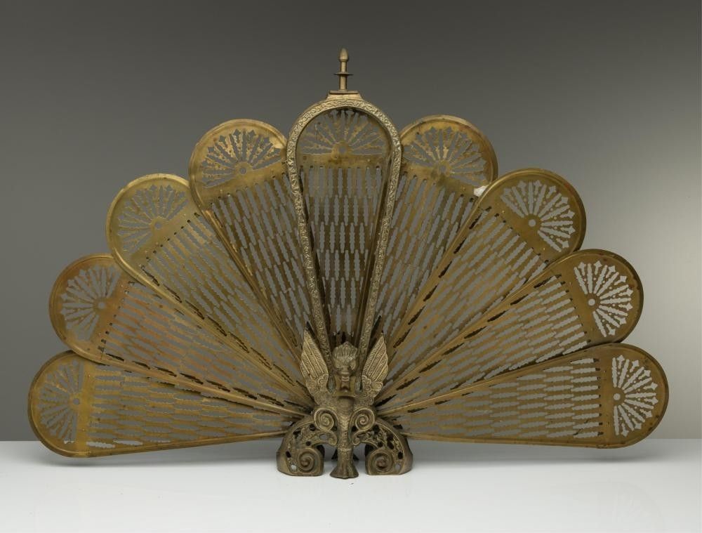 Brass Peacock Tail Fire Screen with Phoenix Form Supports - Structural ...