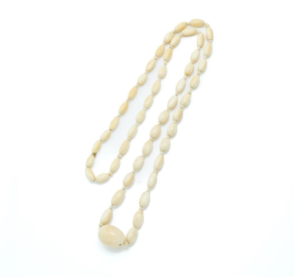 Vintage Ivory Bead Necklace: Graduated Oval Beads, 130 cm Length ...