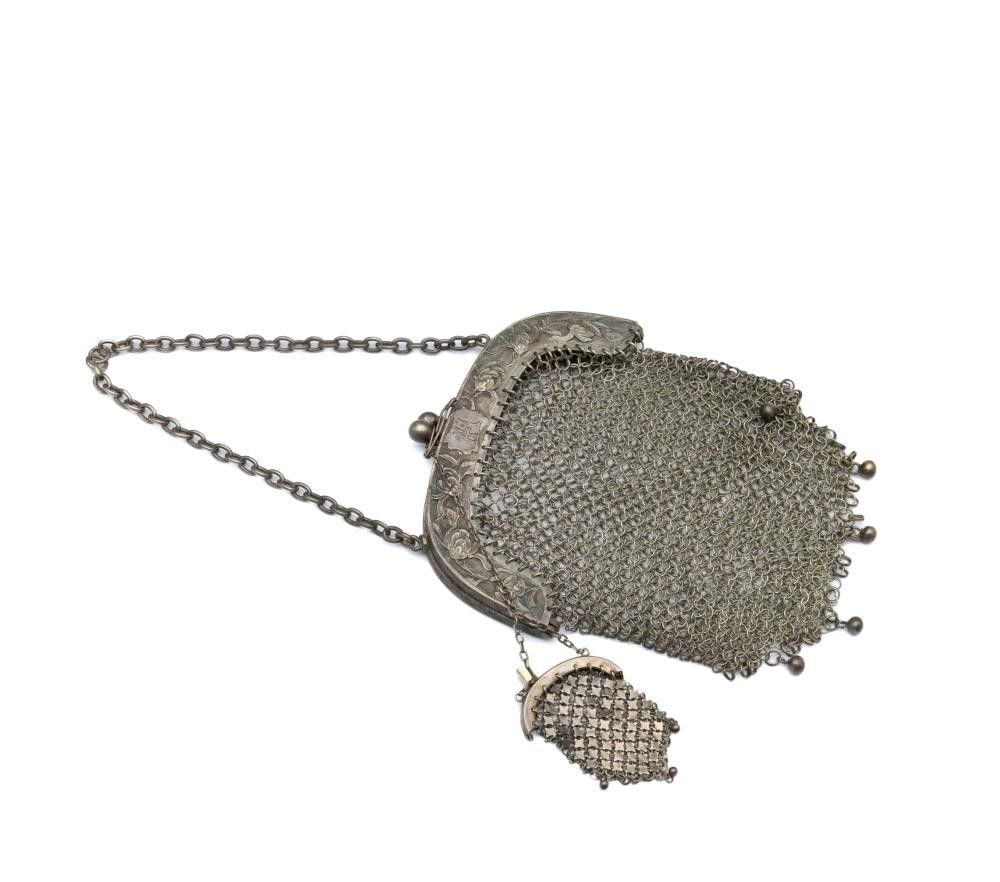 Silver Mesh Coin Purse Set with Floral Relief Detail - Zother - Silver