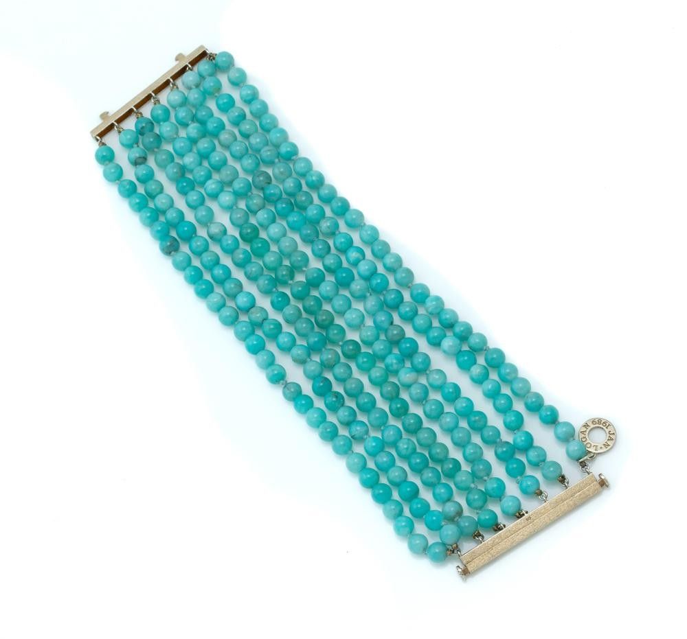 Jan Logan Silver Gilt Amazonite Bead Bracelet, 8 Rows 18cm - Bracelets ...