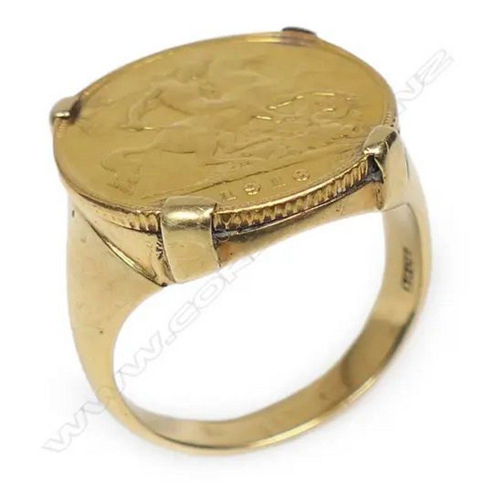 1916 Gold Half Sovereign Set 18ct Gold Ring, 10.43gms - Rings - Jewellery