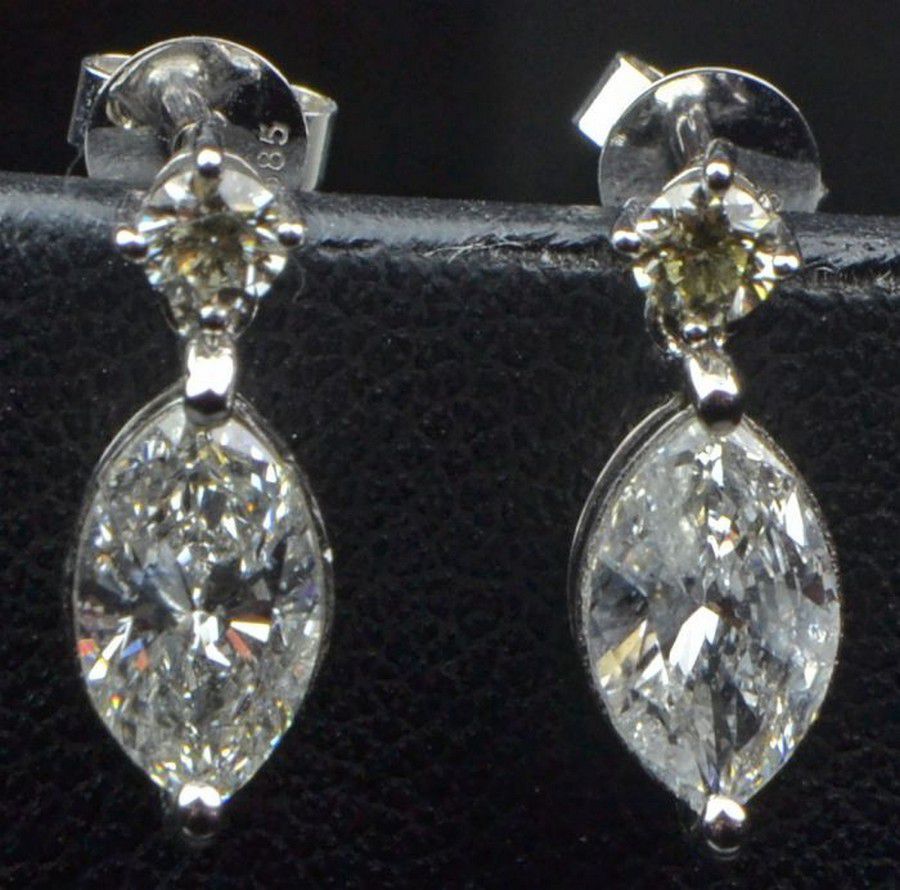 Marquise Diamond Drop Earrings in 14ct White Gold - Earrings - Jewellery Marquise Diamond Drop Earrings in 14ct White Gold - Earrings - Jewellery
