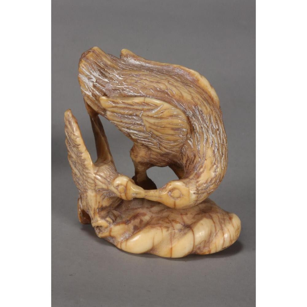 Meiji Ivory Netsuke of Bird Feeding Young - Netsuke - Oriental
