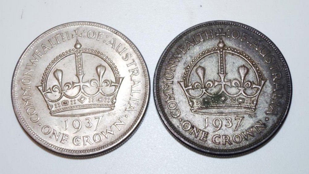 1937 Australian Crown Coins Pair - Coins - Numismatics, Stamps & Scrip