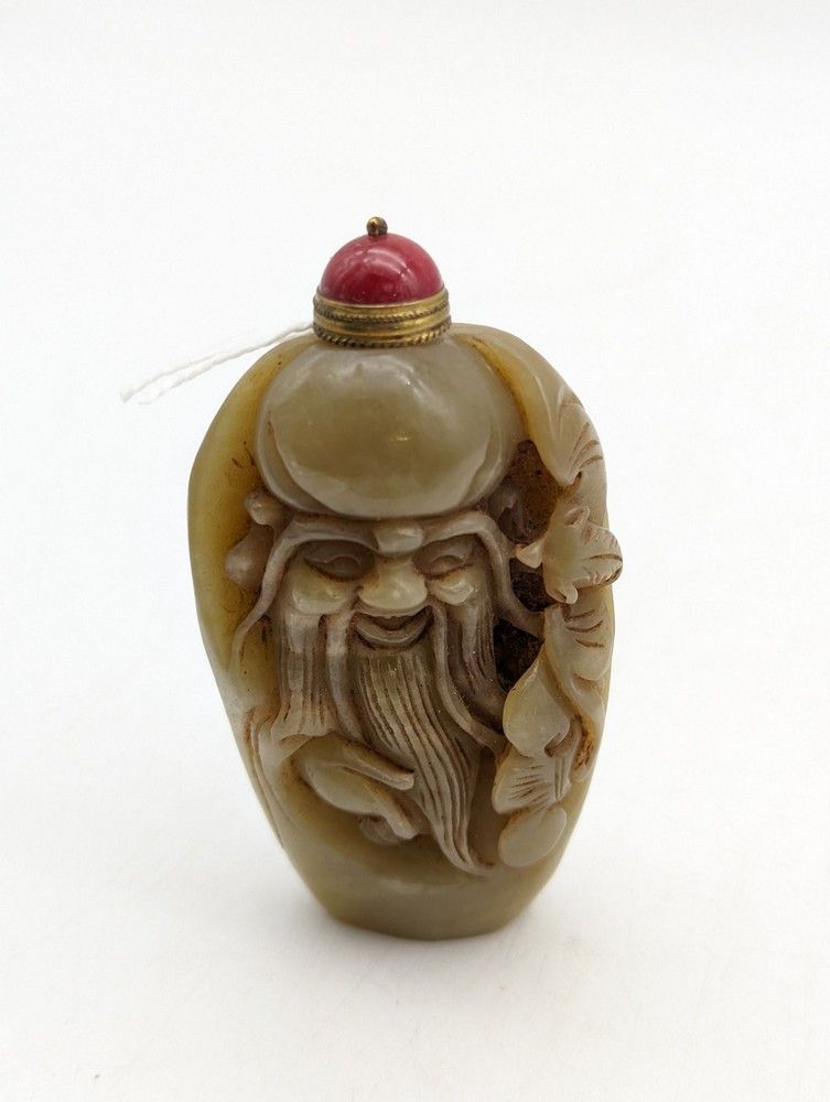God of Luck Stone Snuff Bottle with Red Stopper - Snuff Bottles - Oriental