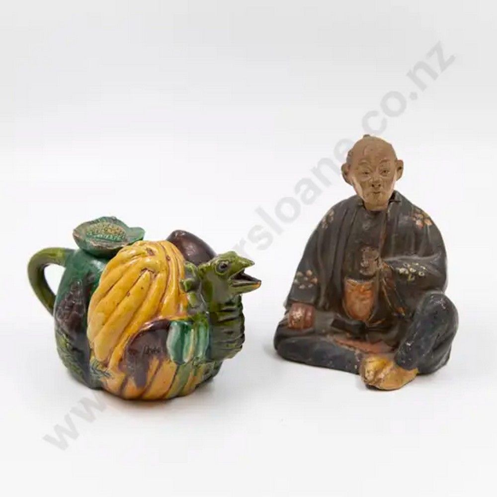 Chinese Majolica Glaze Teapot & Figure with Nodding Head - Majolica ...