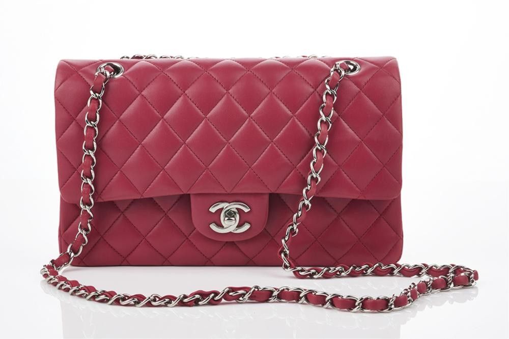 Chanel Raspberry Red Lambskin Double Flap Bag with Coa - Handbags ...