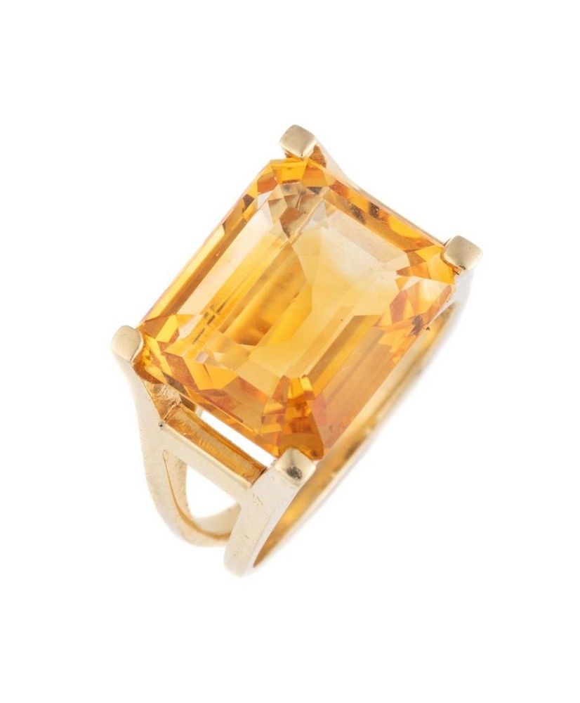 12ct Gold Citrine Ring with Emerald Cut Stone, Size N1/2 - Rings ...