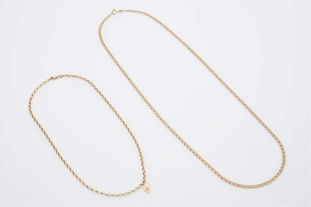 9ct Gold Fine Anchor Link Long Necklace and Doubled Belcher Chain ...