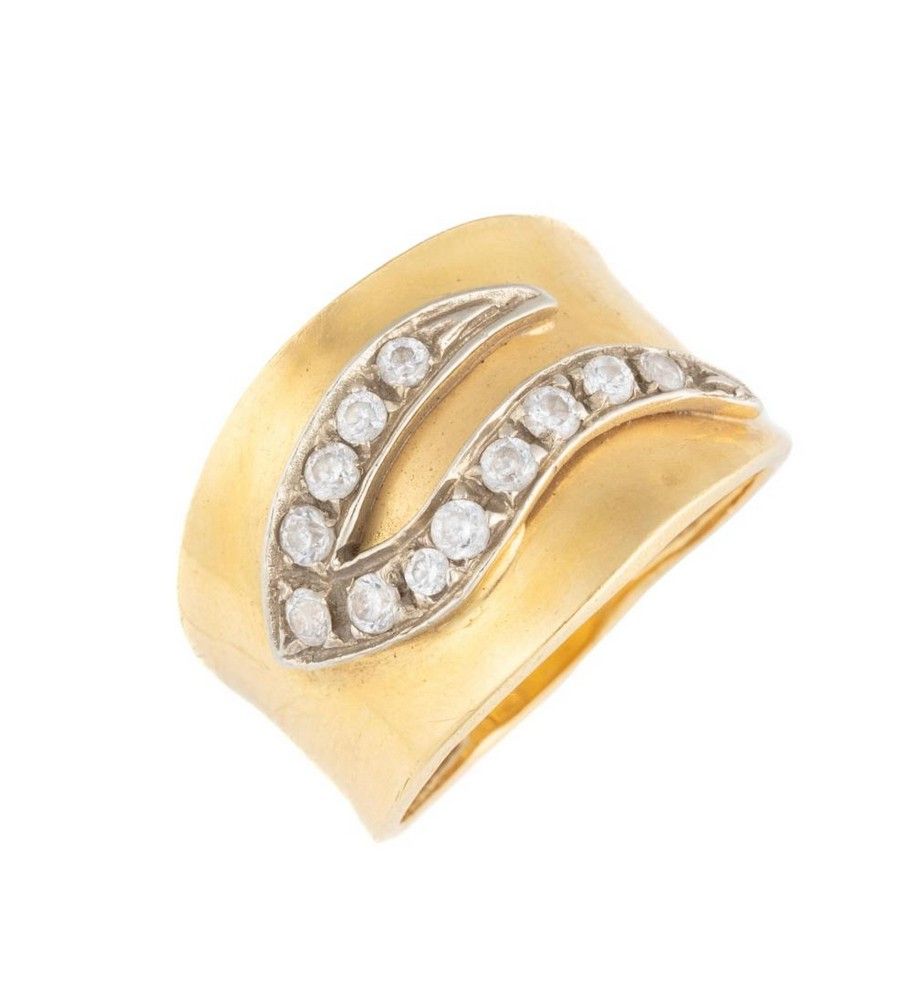 18ct Gold Ring with Zirconia Ribbon Motif, Italian Hallmarks - Rings ...