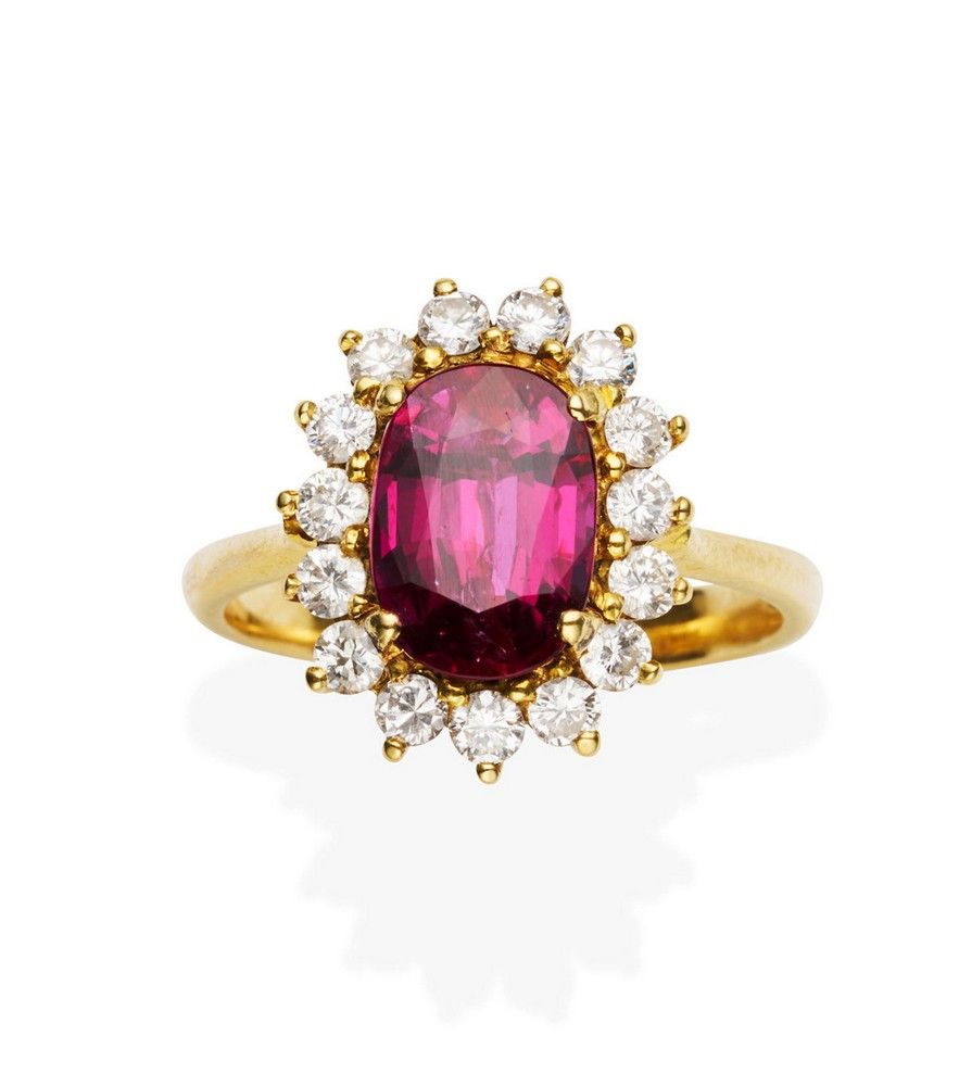 Thai Ruby and Diamond Cluster Ring in 18k Gold - Rings - Jewellery