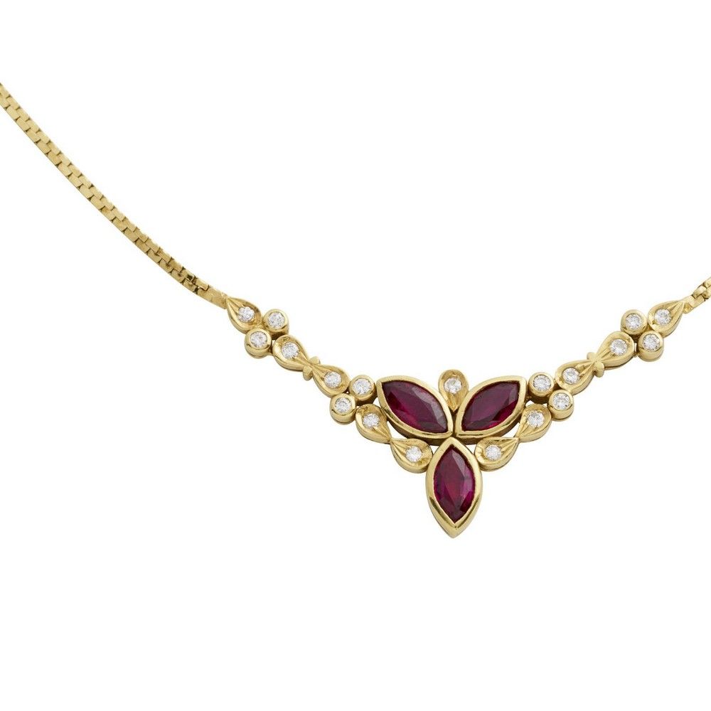 Marquise Ruby and Diamond Necklace in 18ct Gold - Necklace/Chain ...
