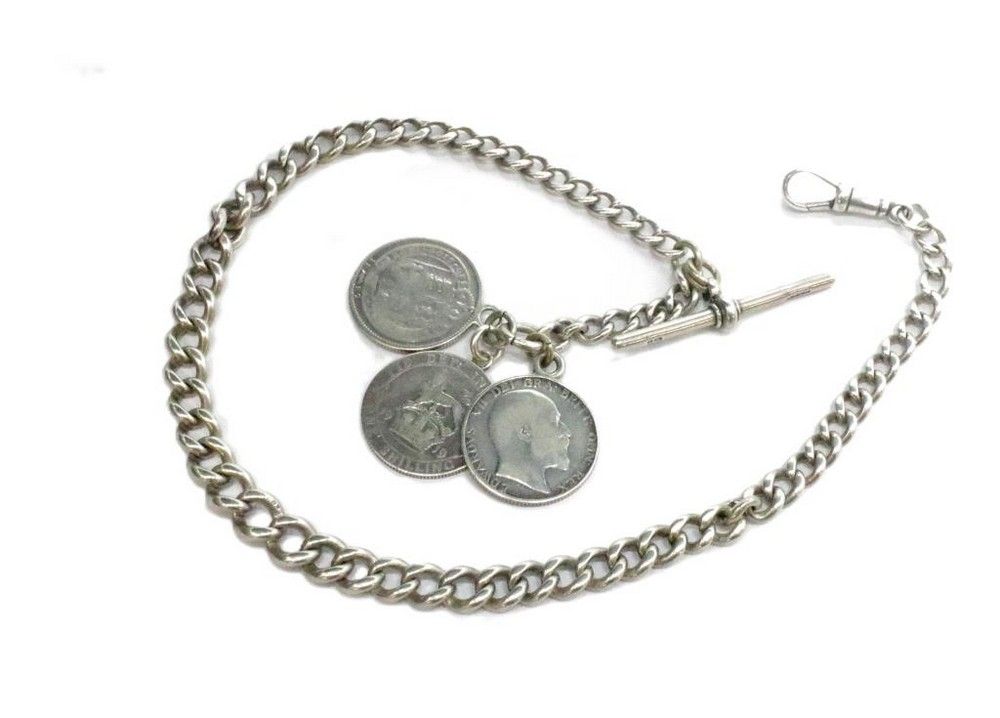 George V Silver Fob Chain with Three Silver Shillings - Necklace/Chain ...