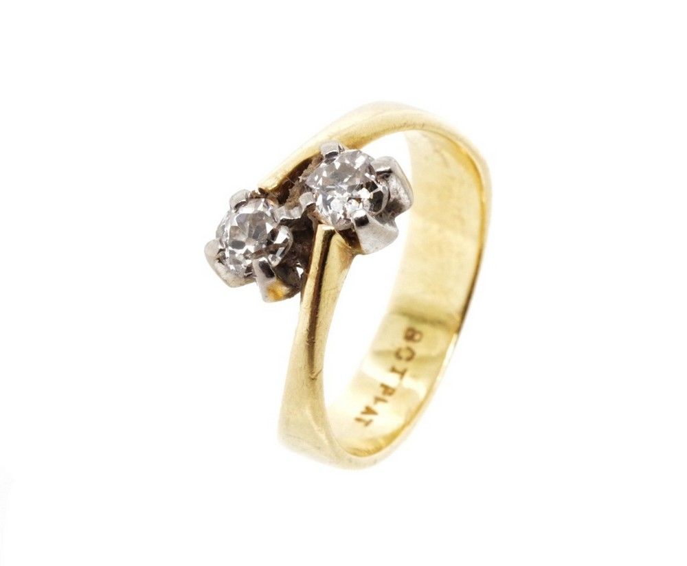 Mid Century 18ct Gold Crossover Ring with Diamond 0.22ct - Rings ...