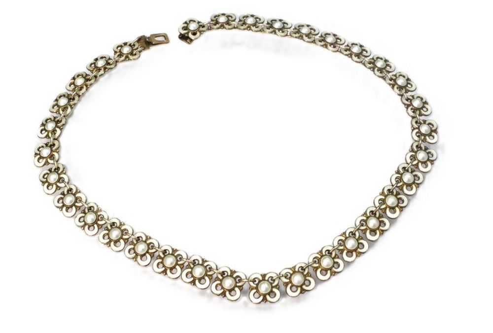 David Andersen White Enamel & Silver Necklace, 38cm Length - Necklace ...