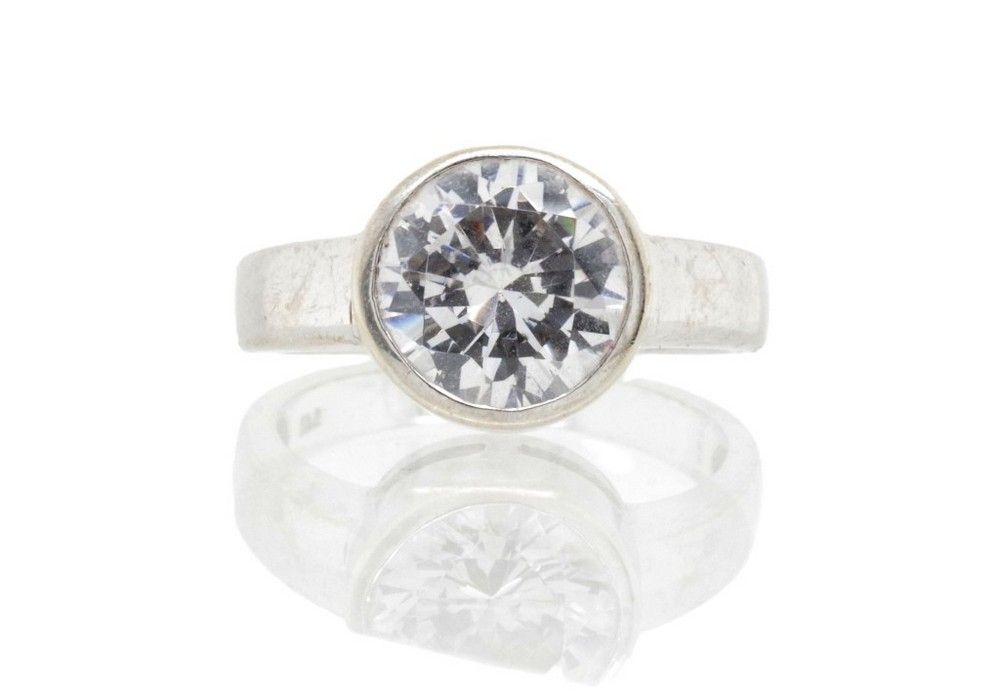 9ct White Gold CZ Ring, Size O, 5.3g, 10mm - Rings - Jewellery