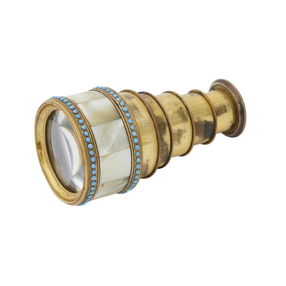 French giltmetal telescopic quizzing glass with mother of pearl ...