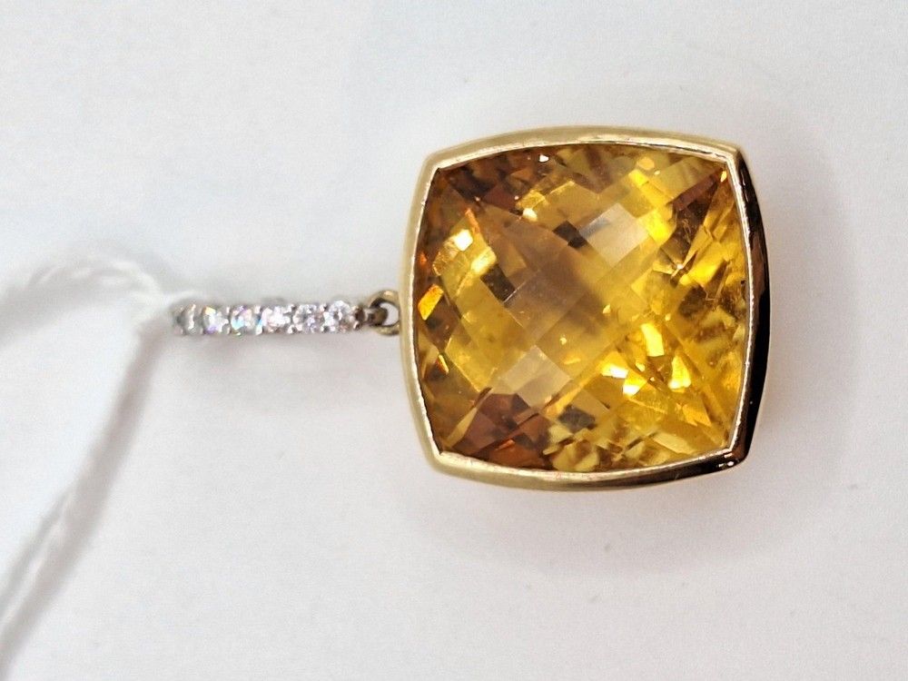 9ct Lemon Citrine Pendant with White Gold Diamond Clasp - Pendants ...