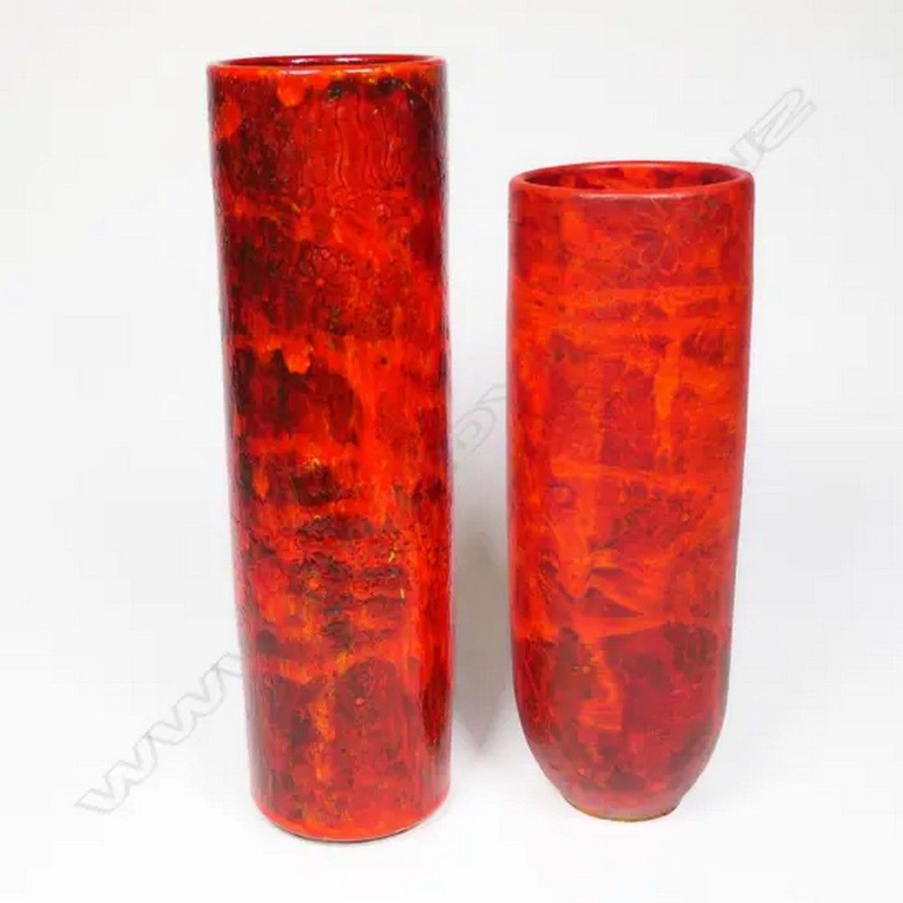 Pair of Red Cylinder Vases by Keum Sun Lee - New Zealand Potters ...