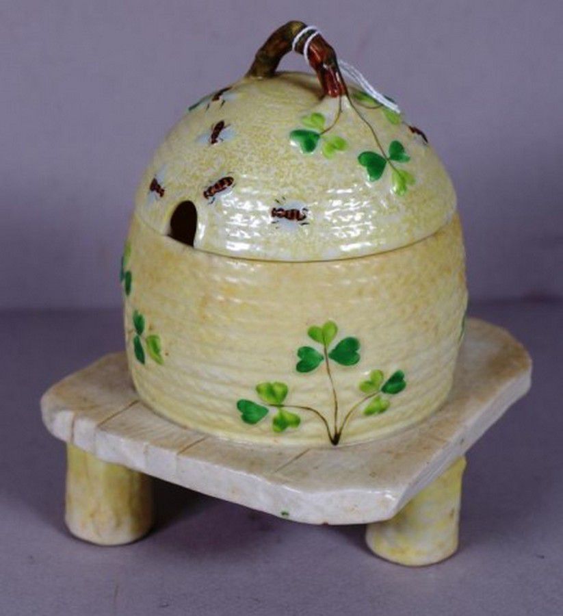 Victorian Belleek Honey Pot with Bee and Shamrock Decoration - Belleek ...
