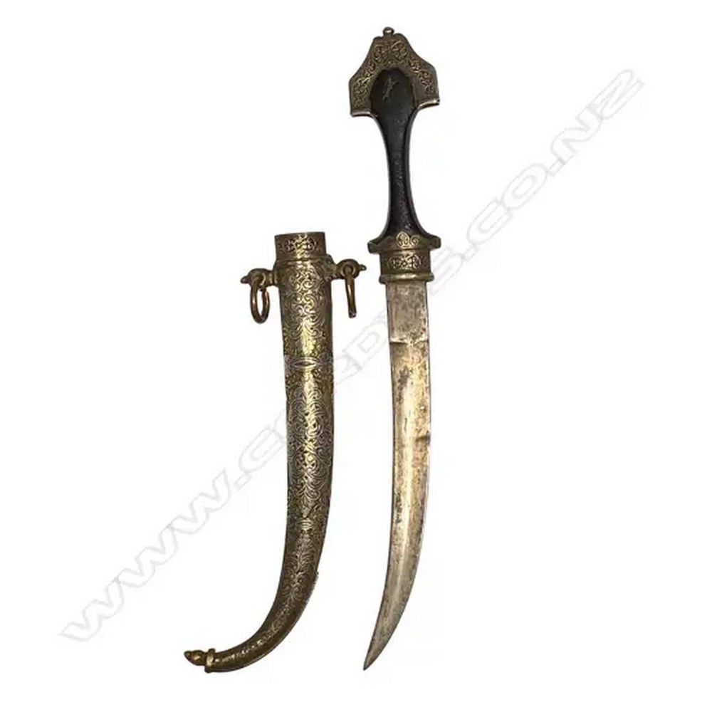 Embossed Silvered Brass Middle Eastern Dagger with Aged Handle - Edged ...