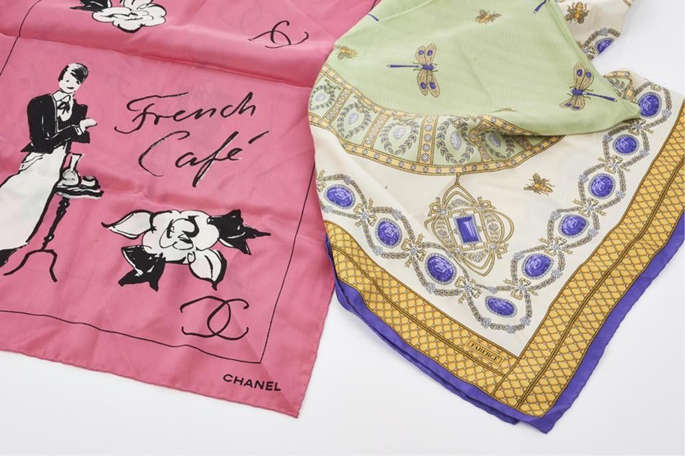 Chanel and Faberge Silk Scarves - French Cafe and Jewelled Bees ...
