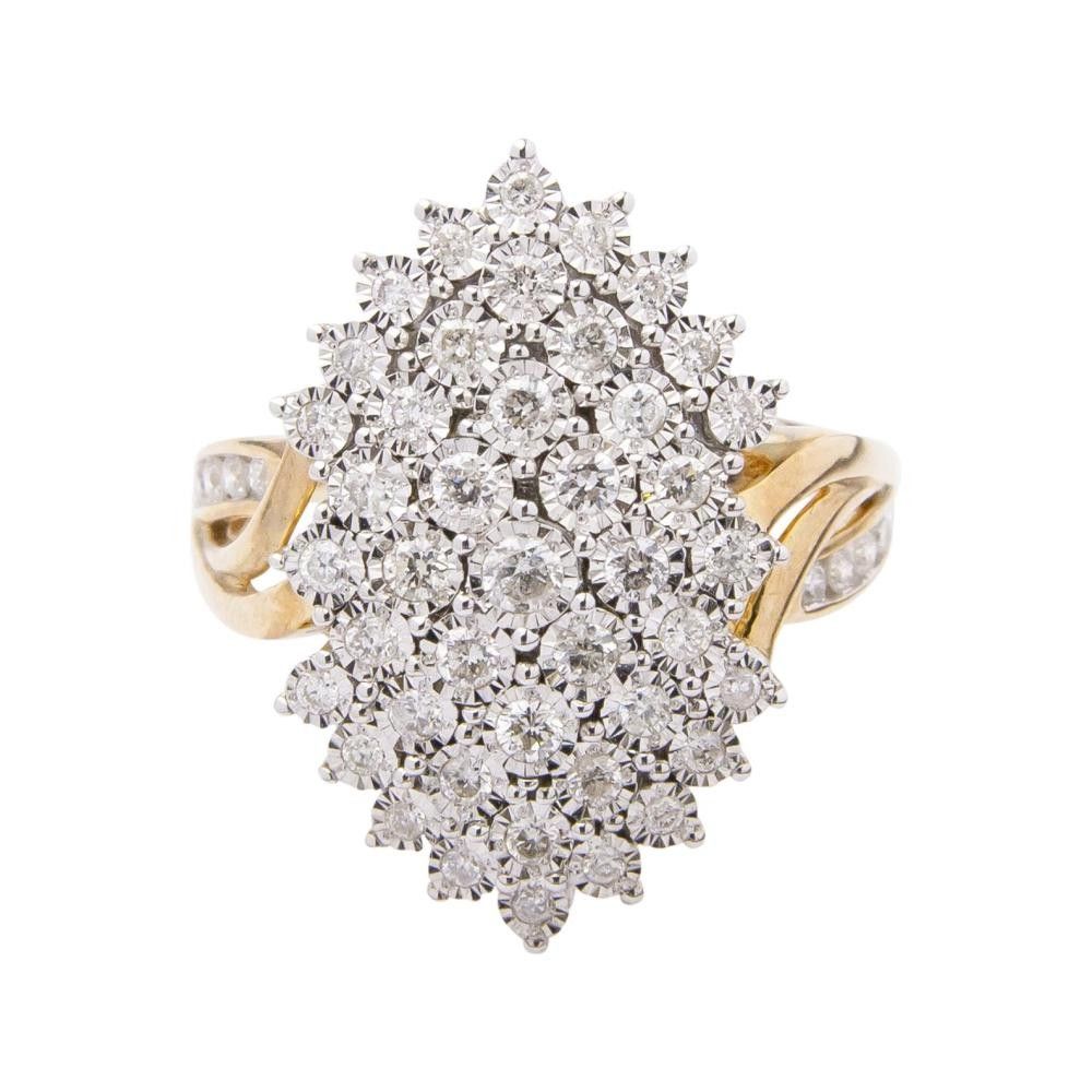 Two Tone Gold & Diamond Cluster Ring, 9K, Size O - Rings - Jewellery