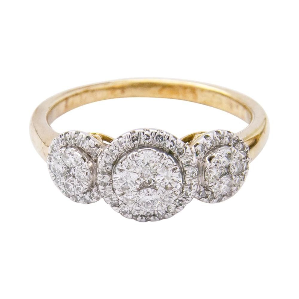 Two tone gold & diamond triple cluster ring, 9K, size N - Rings - Jewellery