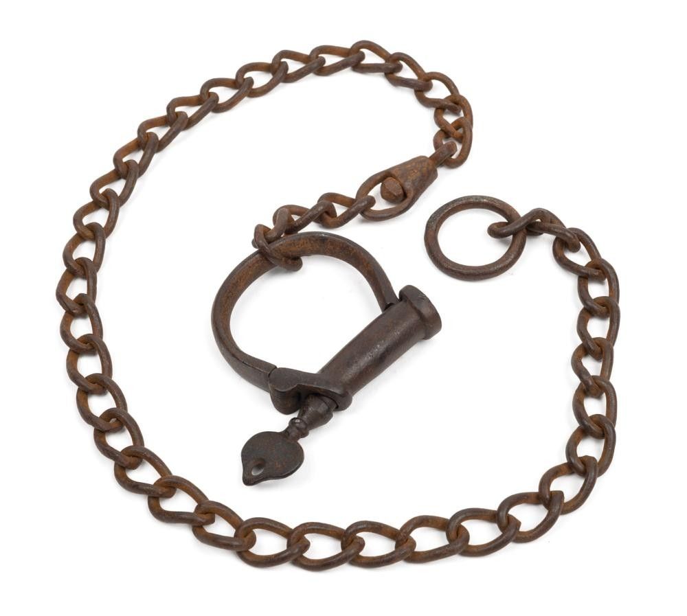 Convict era handcuff with lead chain and original key - Convict Relics ...